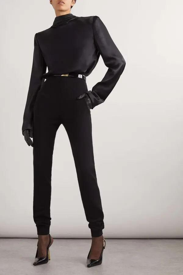 Saint Laurent Open-back Draped Silk-satin Top