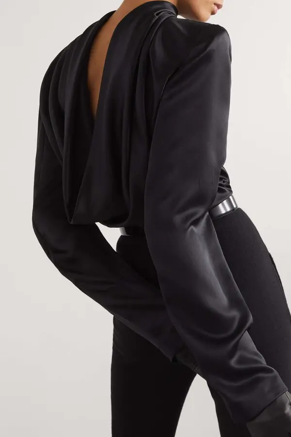 Saint Laurent Open-back Draped Silk-satin Top