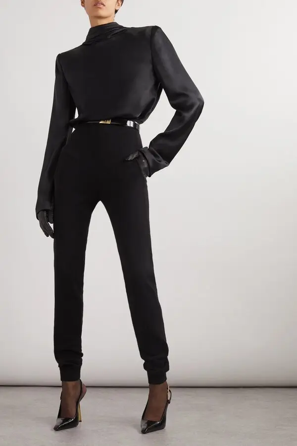Saint Laurent Open-back Draped Silk-satin Top