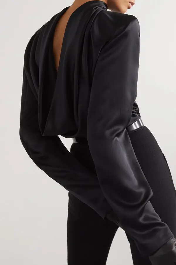 Saint Laurent Open-back Draped Silk-satin Top