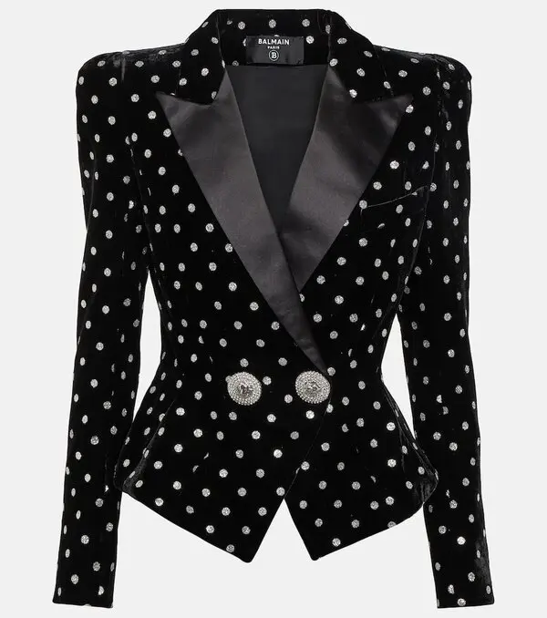 Balmain Polka-dot Embellished Velvet Blazer