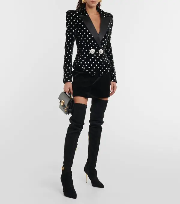 Balmain Polka-dot Embellished Velvet Blazer
