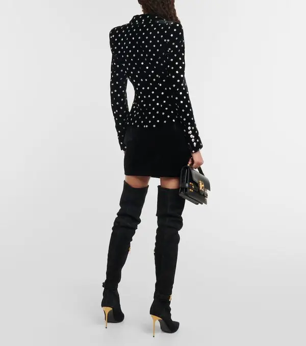 Balmain Polka-dot Embellished Velvet Blazer