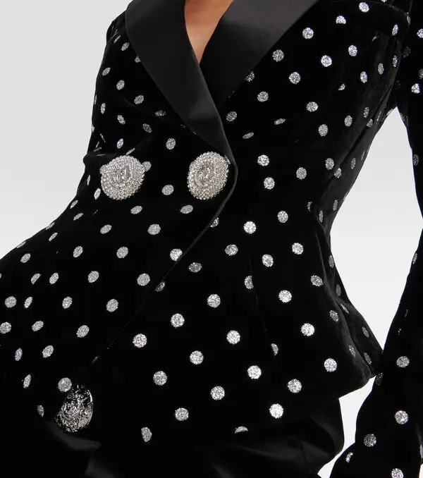 Balmain Polka-dot Embellished Velvet Blazer