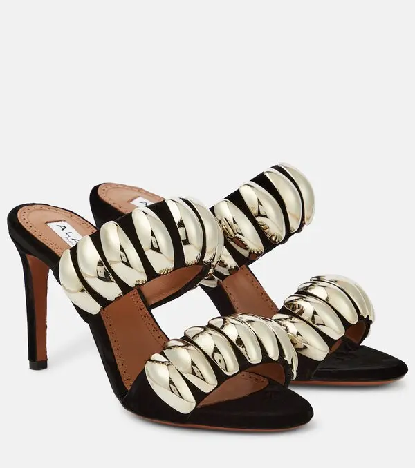 Alaïa Tribale Embellished Suede Mules
