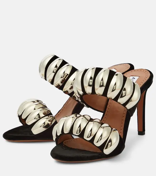 Alaïa Tribale Embellished Suede Mules