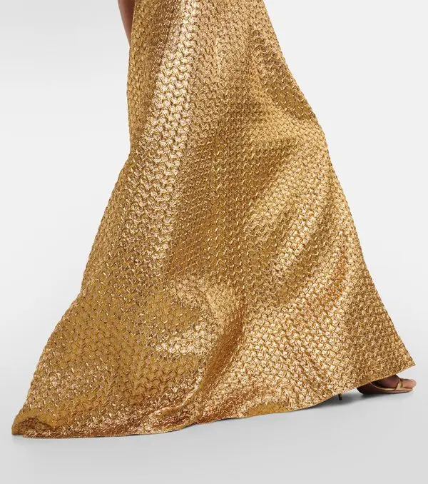 slim fit dress slacks Carolina Herrera Gold Silk Sequin Sleeveless Knee Length Dress