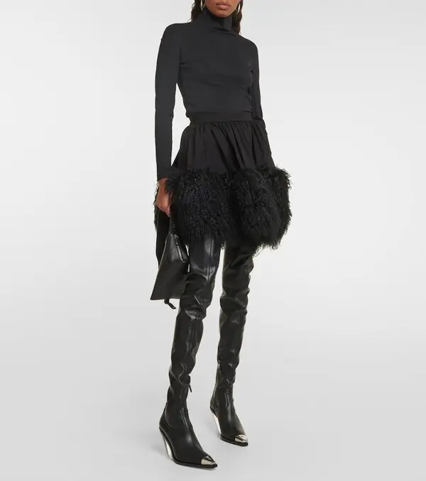 David Koma Jersey And Shearling Miniskirt