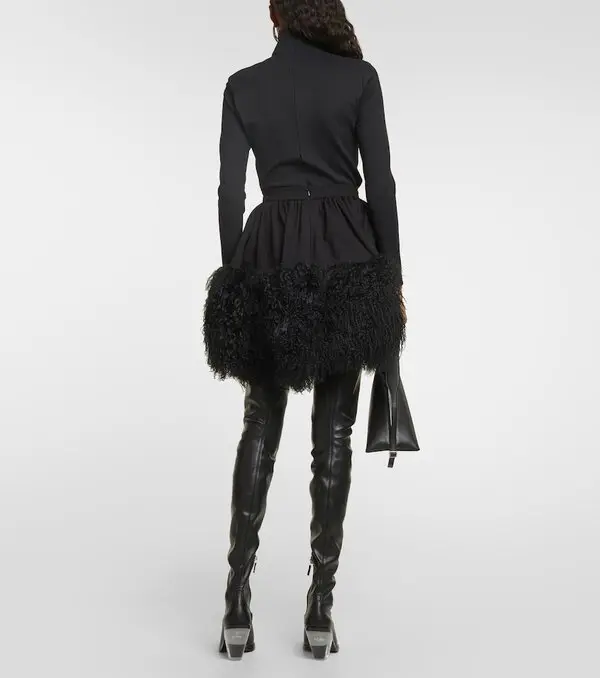 David Koma Jersey And Shearling Miniskirt