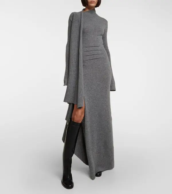 Ann Demeulemeester Zorka Draped Wool And Cashmere Maxi Dress - Grey |  Editorialist