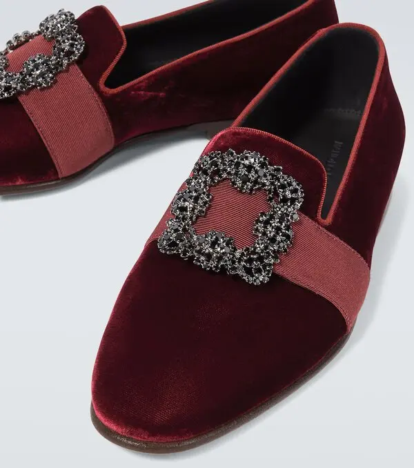 Manolo Blahnik Carlton Embellished Velvet Loafers - Brown