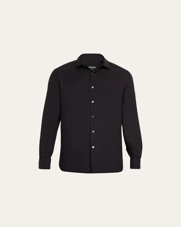 Zegna Cashco Cashmere-cotton Sport Shirt - Black Solid