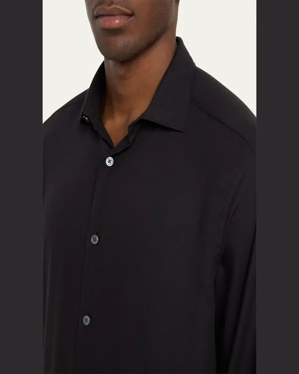 Zegna Cashco Cashmere-cotton Sport Shirt - Black Solid