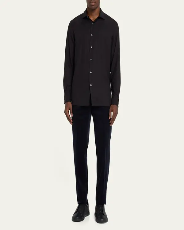 Zegna Cashco Cashmere-cotton Sport Shirt - Black Solid