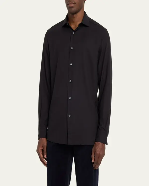Zegna Cashco Cashmere-cotton Sport Shirt - Black Solid