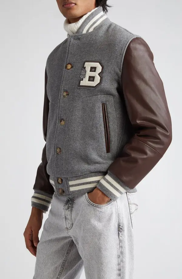 Brunello Cucinelli Wool & Leather Varsity Jacket
