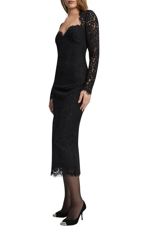 Bardot Aurora Lace Long Sleeve Midi Dress In Black - 60% Off | Editorialist