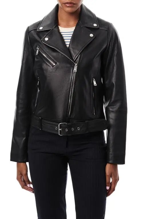 Bernardo Crop Leather Moto Jacket - Black
