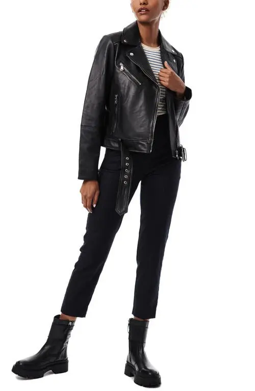 Bernardo Crop Leather Moto Jacket - Black