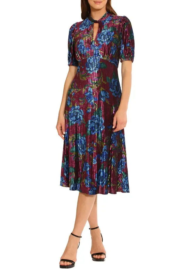 Maggy London Floral Velvet Midi Dress In Cabernet/ Blue Danube - 61% Off |  Editorialist