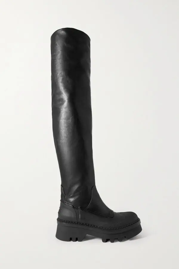 Chloé Raina Tpu-trimmed Leather Platform Knee Boots