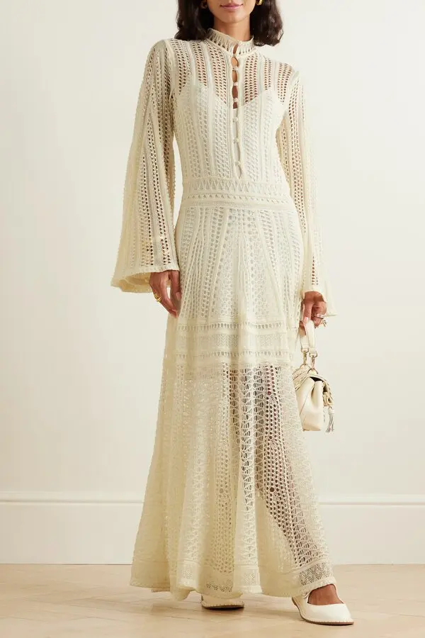 Chlo Crocheted Linen, Cashmere And Silk-Blend Maxi Dress In Cream - 50%  Off | Editorialist