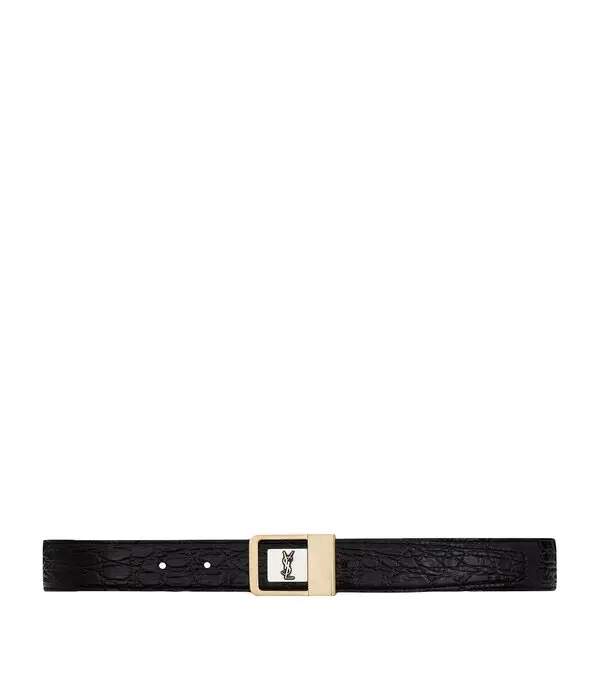 Saint Laurent Croc-embossed Leather Buckle Belt