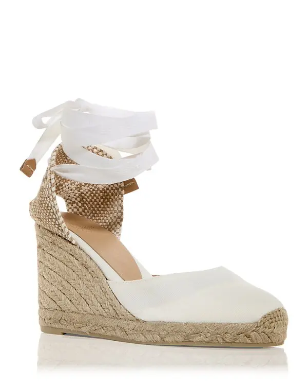 CastaÑer Carina Ankle Tie Espadrille Wedge Sandals - White