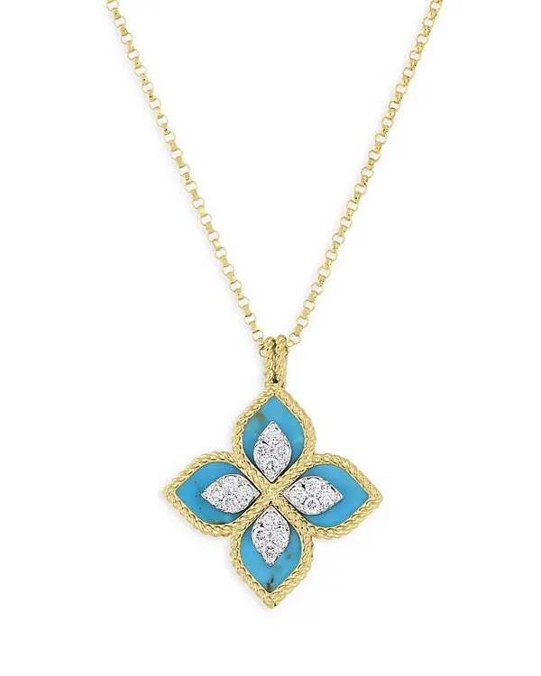 Roberto Coin 18k Yellow Gold Diamond And Turquoise Venetian Princess Pendant Necklace - Blue/gold
