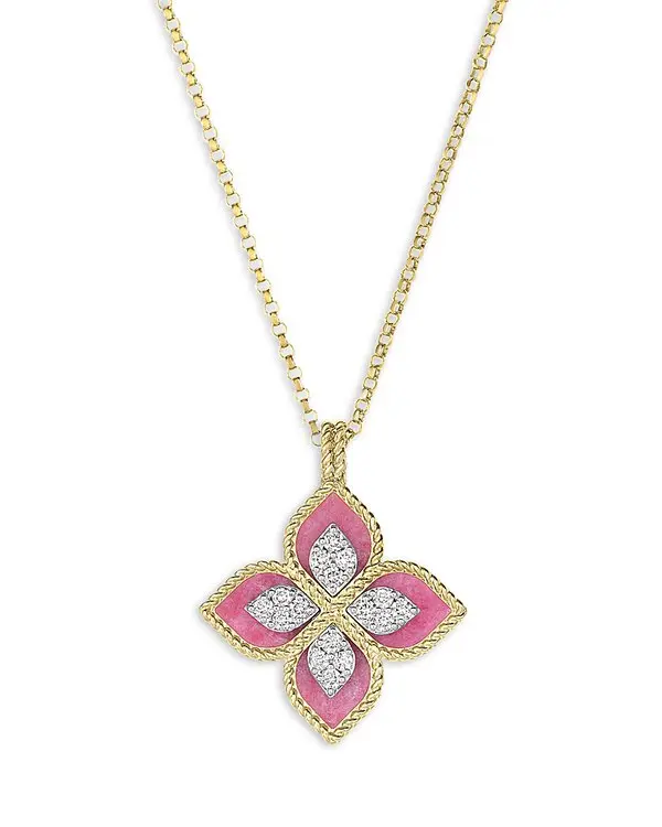 Roberto Coin 18k Yellow Gold Diamond & Turquoise Venetian Princess Pendant Necklace - Pink/gold