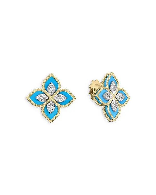 Roberto Coin 18k Yellow Gold Venetian Princess Diamond And Turquoise Earrings - Blue/gold