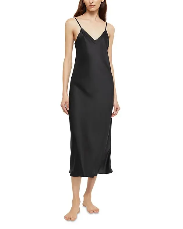 Ginia Silk Long V Neck Nite - Black