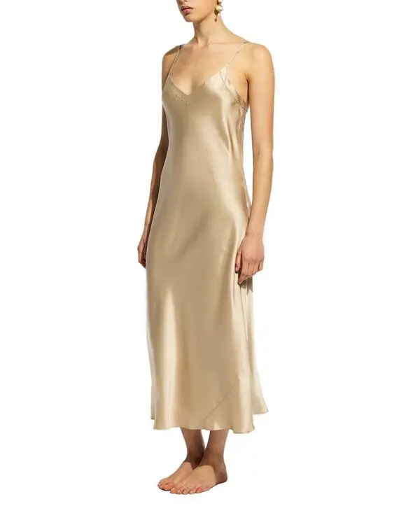 Ginia Silk Long V Neck Nite - Mink