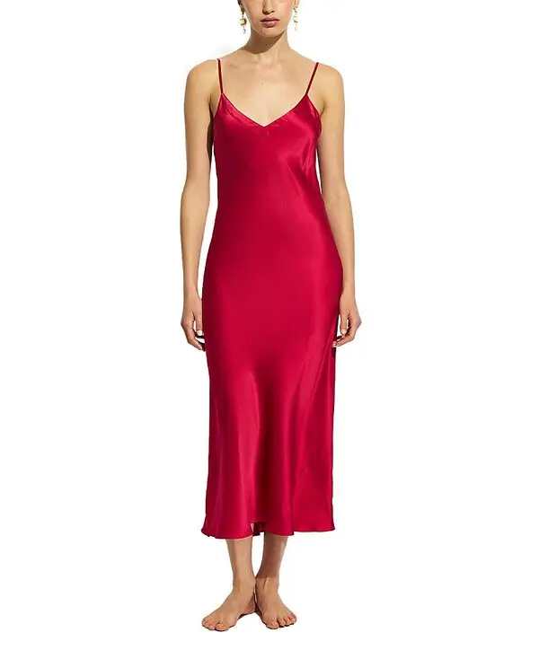 Ginia Silk Long V Neck Nite - Ruby