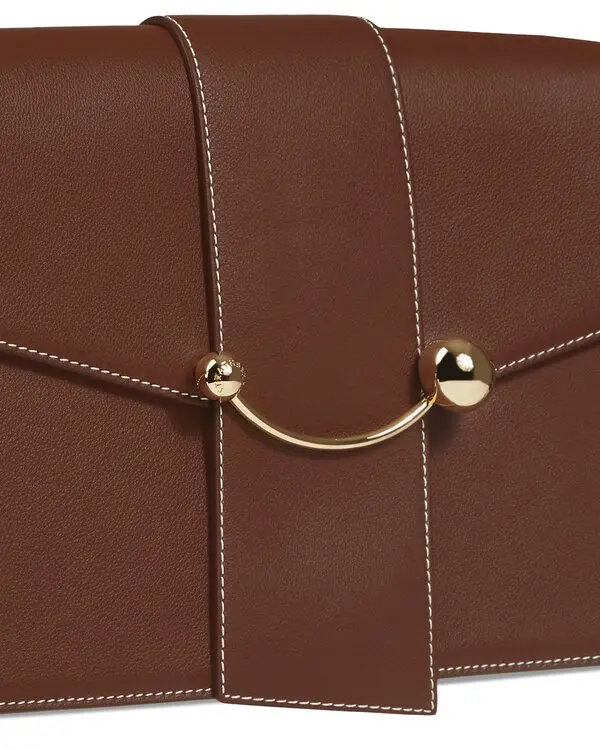 Strathberry Crescent Leather Shoulder Bag - Chocolate/gold