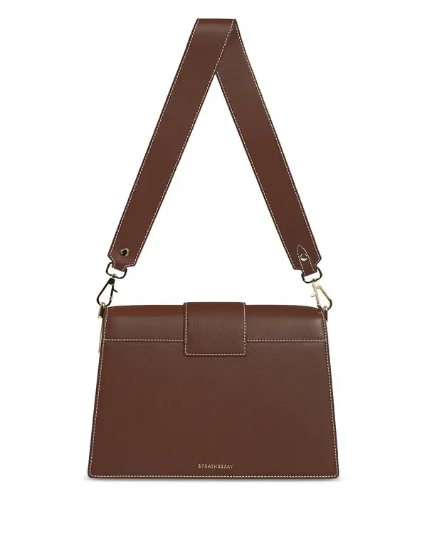 Strathberry Crescent Leather Shoulder Bag - Chocolate/gold