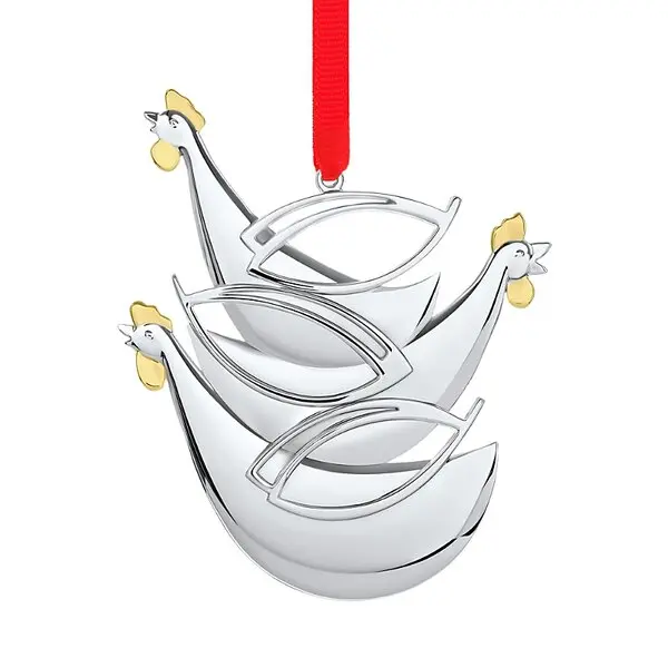 NAMBE Twelve Days Of Christmas Ornament Three French Hens - Silver