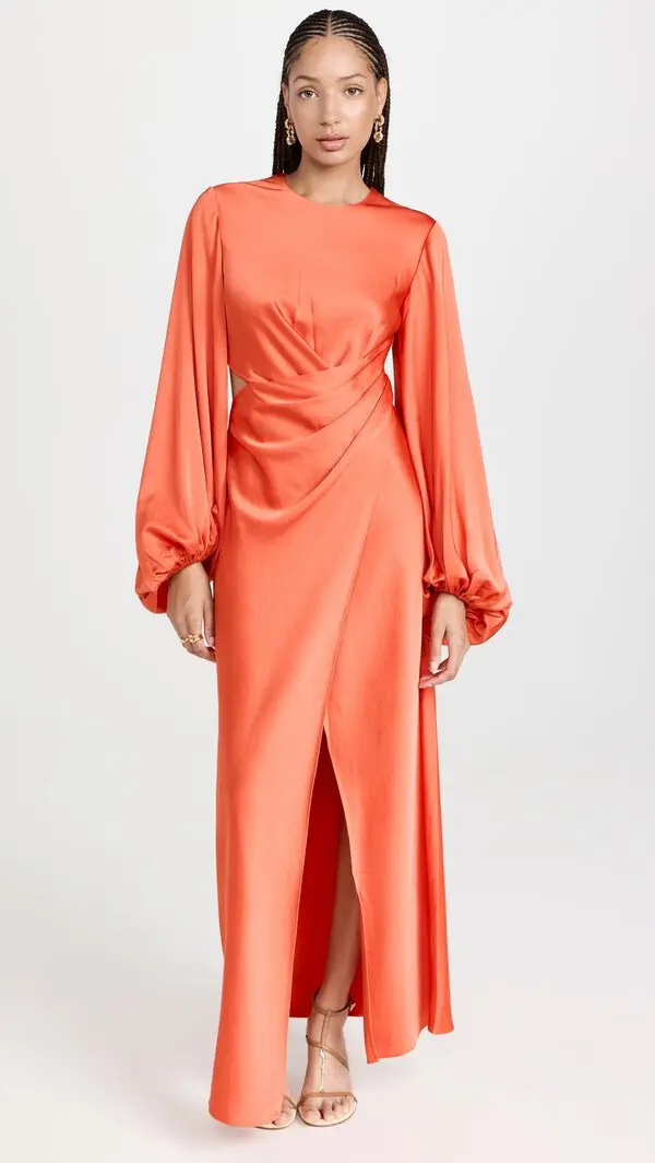 women's puff long sleeve dress Puff Sleeve Maxi Dress in Red