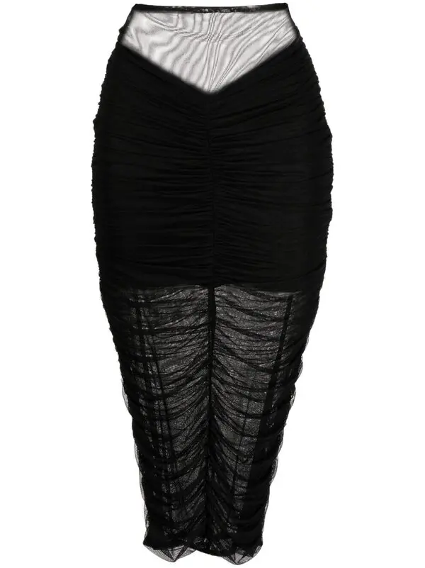 FLEUR DU MAL Ruched Midi Skirt - Black
