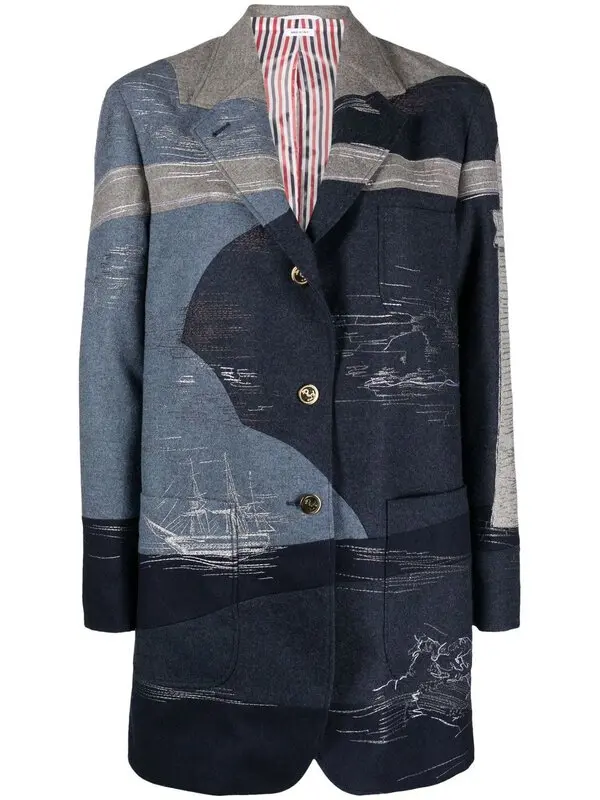 Thom Browne Motif-embroidered Colour-block Blazer