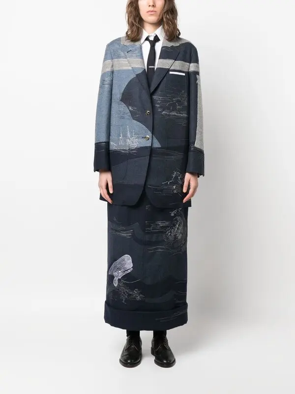 Thom Browne Motif-embroidered Colour-block Blazer