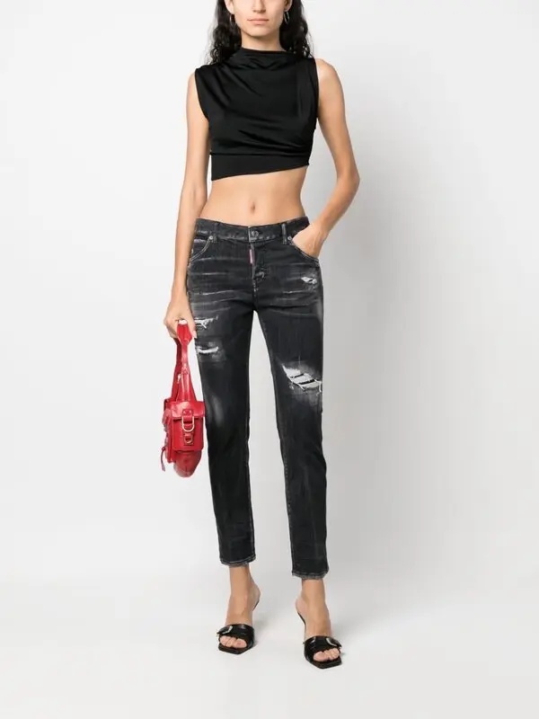 Dsquared2 Distressed Cropped Skinny Jeans - Black