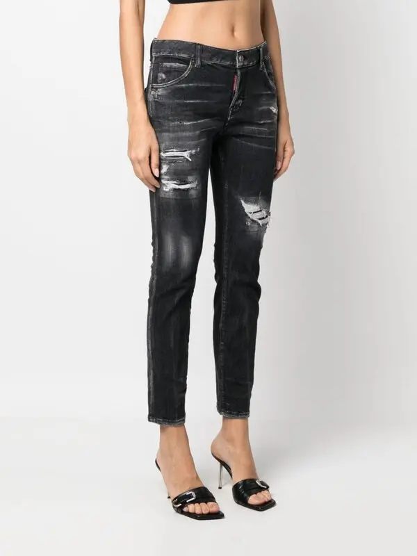 Dsquared2 Distressed Cropped Skinny Jeans - Black
