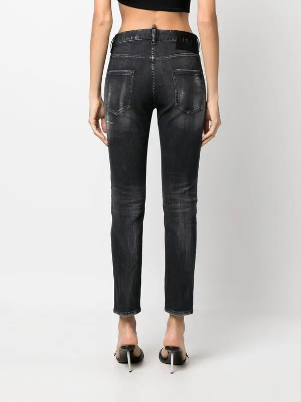 Dsquared2 Distressed Cropped Skinny Jeans - Black