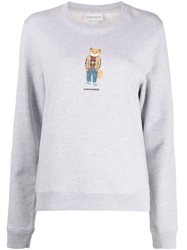 Maison Kitsuné Fox-print Cotton Sweatshirt - Grey