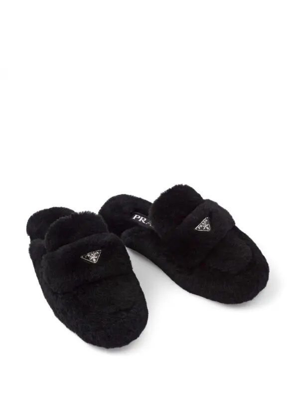 Prada Triangle-logo Shearling Mules