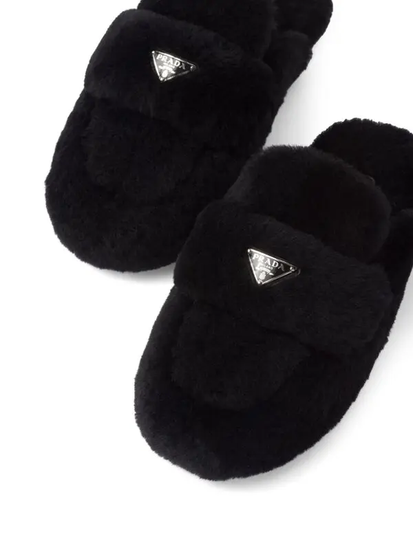 Prada Triangle-logo Shearling Mules