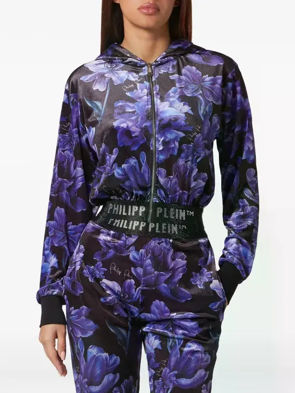 Philipp Plein Floral-print Cropped Hoodie