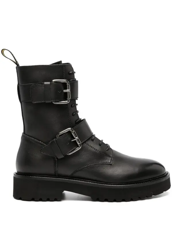 DOUCAL'S Buckled Lace-up Leather Boots