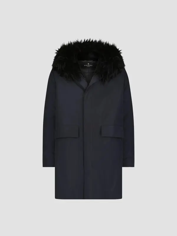 Gorski Parka With Shearling Lamb Hood Trim - Navy